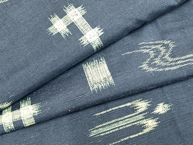 平和屋着物▽上質な紬　単衣　琉球絣　正絹　逸品　AABA7614fy