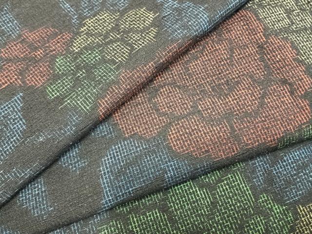 平和屋着物▽上質な紬　単衣　草花文　正絹　逸品　未使用　AABA7626fy