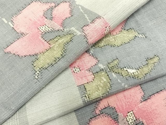平和屋着物▽上質な紬　単衣　草花間道　正絹　逸品　AABA7636fy