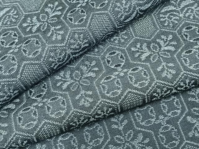 平和屋着物▽お召　単衣　毘沙門亀甲　正絹　逸品　AABA7648fy