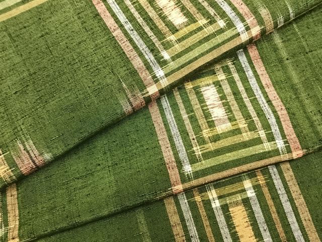 平和屋着物▽上質な紬　単衣　市松文様　正絹　逸品　AABA7654fy