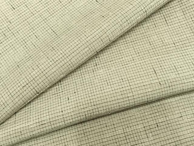 平和屋着物▽上質な紬　単衣　格子　正絹　逸品　AABA7729fy