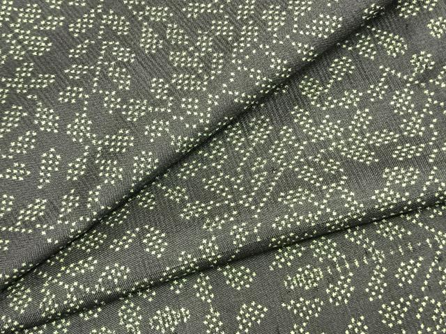 平和屋着物▽本場大島紬　単衣　7マルキ　枝葉文　黒地　正絹　逸品　AABA7741fy