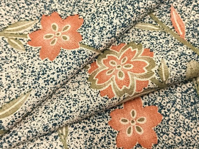 平和屋着物▽上質な紬　単衣　草花文　反端付き　正絹　逸品　AABA7746fy