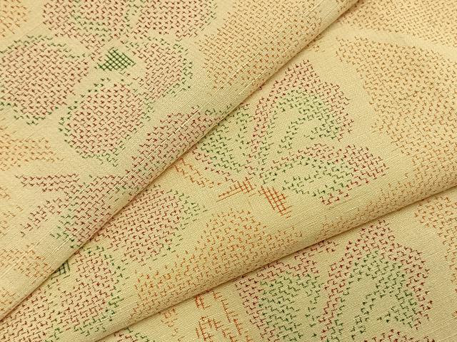 平和屋着物▽上質な紬　単衣　花蝶文　正絹　逸品　未使用　AABA7770fy