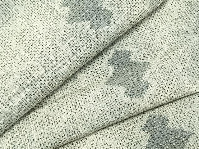 平和屋着物▽結城紬　単衣　幾何学文様　正絹　逸品　AABA7792fy