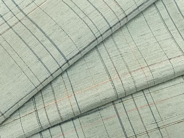 平和屋着物▽上質な紬　単衣　格子　正絹　逸品　未使用　AABA7795fy