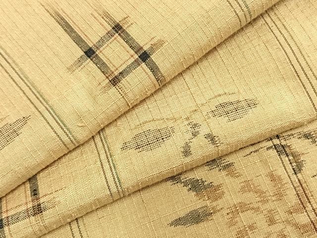 平和屋着物▽上質な紬　単衣　花蝶間道　正絹　逸品　AABA7799fy