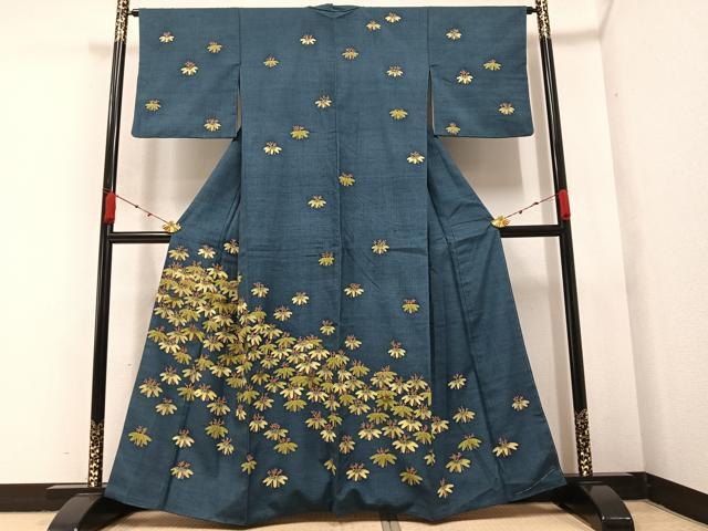 平和屋着物●訪問着　紬地　手描き　草木文　鈴乃屋扱い　胴抜き仕立て　正絹　逸品　AABA7801ph