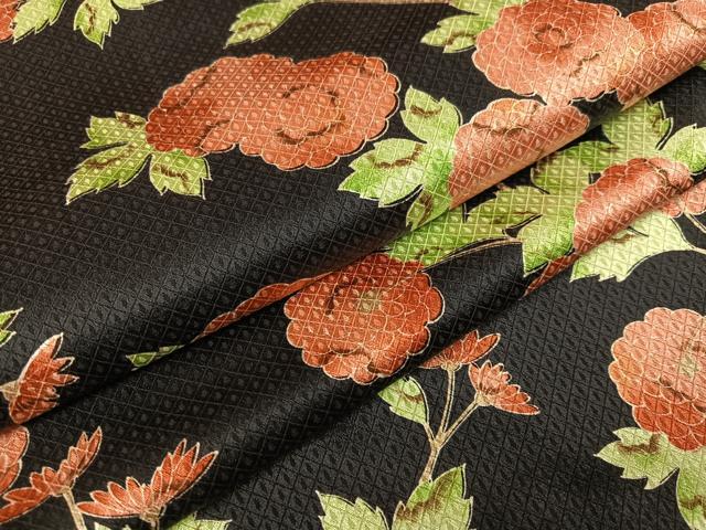 平和屋着物●上質な小紋　枝花文　黒地　正絹　逸品　未使用　AABA7817ph