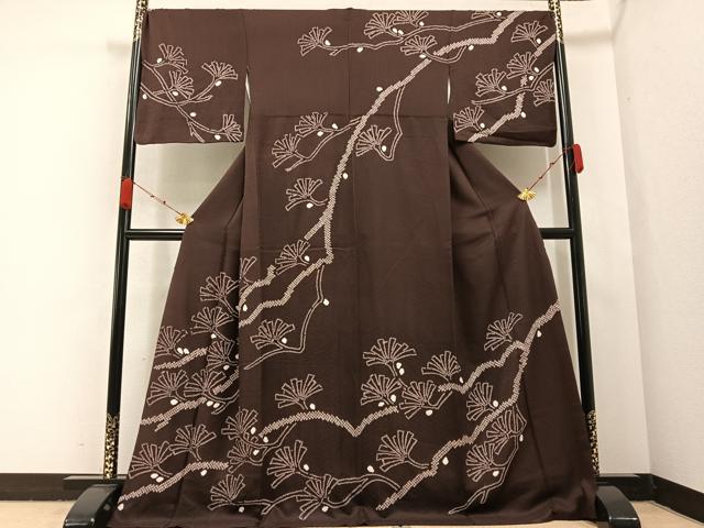 平和屋着物●訪問着　絞り　松文　正絹　逸品　AABA7837ph