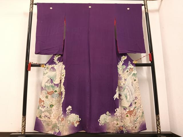 平和屋着物●アンティーク　大正ロマン　色留袖　孔雀草花文　暈し染め　正絹　逸品　AABA7857ph