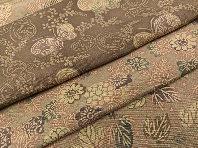 平和屋着物●上質な小紋　型染め　草花舞蝶文　正絹　逸品　未使用　AABA7863ph