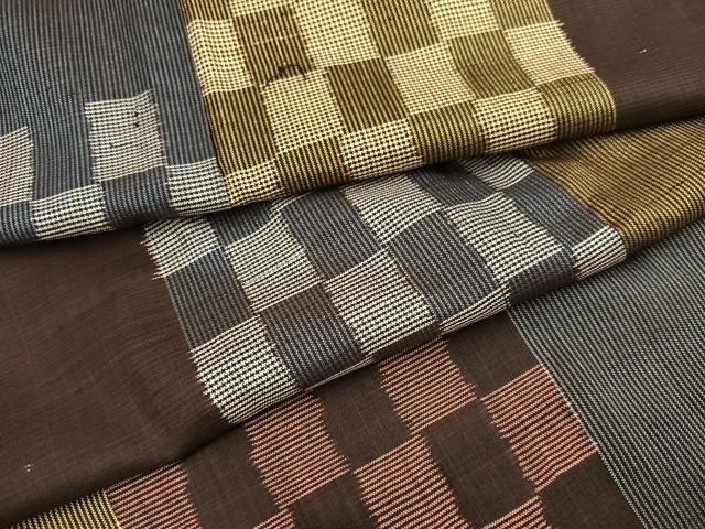 平和屋着物●上質な紬　変わり市松文様　正絹　逸品　未使用　AABA7871ph