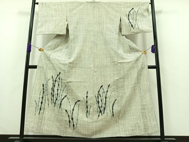 平和屋着物▽訪問着　単衣　紬地　パッチワーク　土筆　正絹　逸品　AABA7916jh