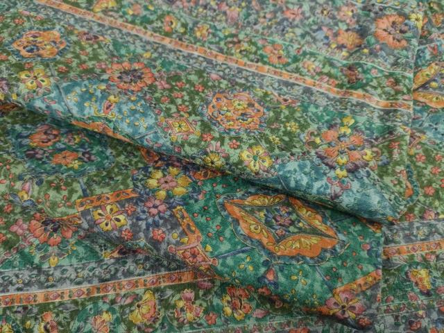 平和屋着物●上質な小紋　紬地　横段更紗花文　金彩　正絹　逸品　AABA7929ck