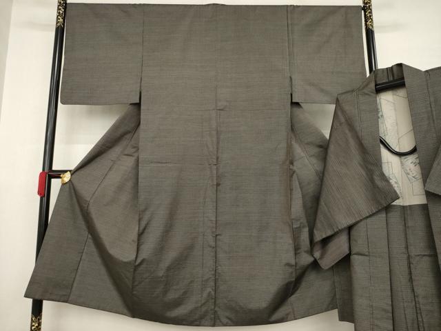 平和屋着物●男性　本場大島紬　アンサンブル　格子　正絹　逸品　AABA7940ck