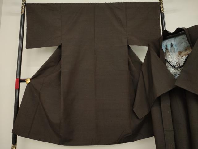 平和屋着物●男性　紬　アンサンブル　色無地　赤墨色　正絹　逸品　AABA7942ck