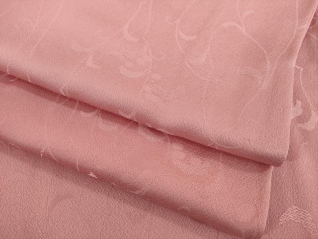 平和屋着物●上質な色無地　唐草地紋　桃色　ロング丈　正絹　逸品　AABA7946ck