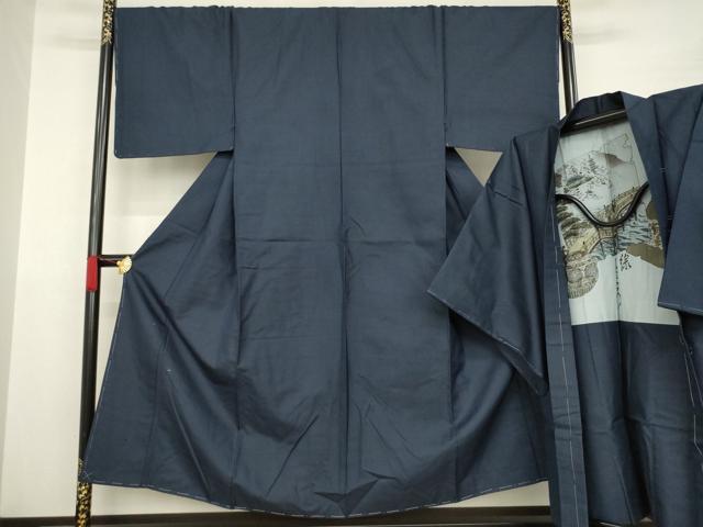 平和屋着物●男性　紬　アンサンブル　亀甲文様　正絹　逸品　AABA7951ck