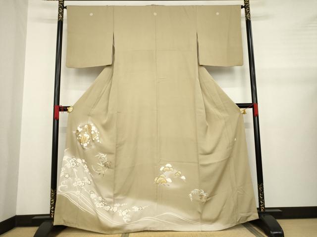 平和屋着物●豪華色留袖　友禅　作家物　駒刺繍　松竹梅花丸文　暈し染め　金彩　正絹　逸品　AABA7960ck