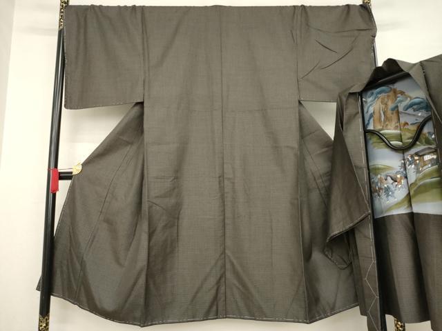 平和屋着物●男性　紬　アンサンブル　亀甲文様　正絹　逸品　未使用　AABA7966ck