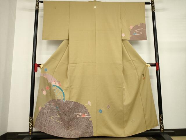 平和屋着物●染色の魔術師　染乃座・大久保玄才　そめのざ玄才　訪問着　雪輪花籬文　金彩　正絹　逸品　AABA7980ck