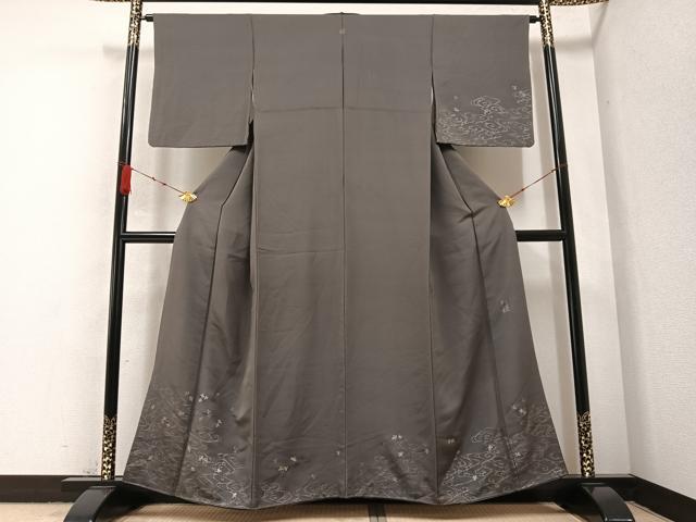 平和屋着物●金彩友禅　卓越技能者・名工・和田光正　訪問着　流水舞葉文　銀彩　正絹　逸品　AABA8181ph