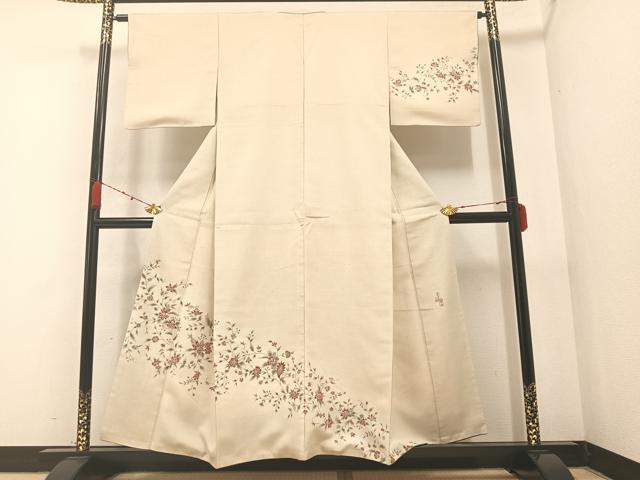 平和屋着物●江戸更紗　大浦紫山　訪問着　紬地　手描き　金彩　正絹　逸品　AABA8200ph