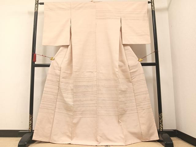 平和屋着物●紅花紬　米沢　訪問着　横縞　正絹　逸品　AABA8222ph