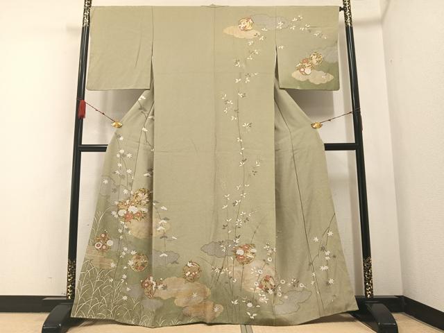 平和屋着物●訪問着　草花雲文　暈し染め　金彩　正絹　逸品　AABA8230ph