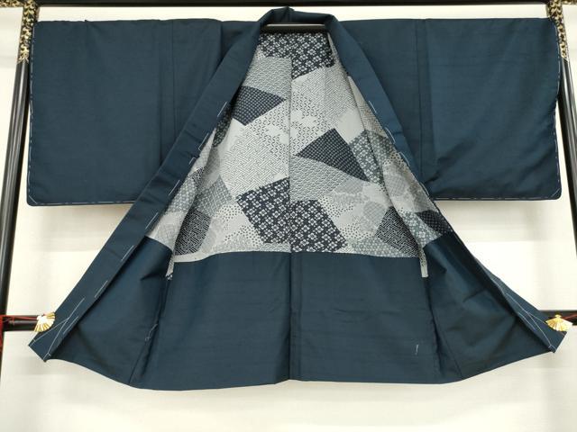 平和屋着物●男性　紬　アンサンブル　色無地　藍鉄色　正絹　逸品　AABA8244ck 平和屋着物○男性 紬 アンサンブル 色無地 藍鉄色 正絹 逸品 AABA8244ck