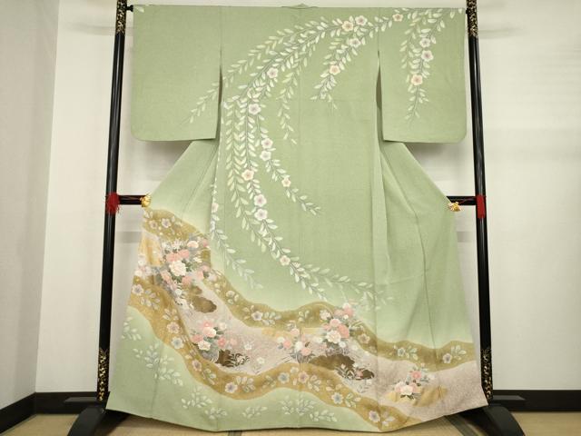 平和屋着物●訪問着　友禅　道長花車文　正絹　逸品　AABA8256ck