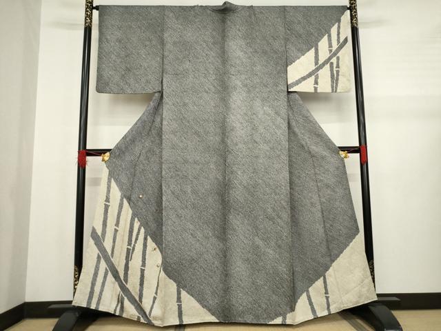 平和屋着物●訪問着　総絞り　刺繍　竹　舞花文　金糸　正絹　逸品　AABA8259ck