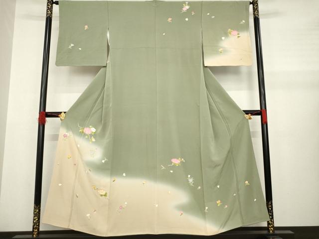 平和屋着物●訪問着　友禅　流水花文　暈し染め　金彩　正絹　逸品　AABA8264ck