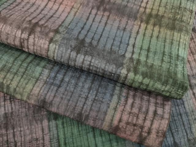 平和屋着物●菅原工房　菅原結作　漢方染紬　絞り　格子　正絹　逸品　AABA8271ck