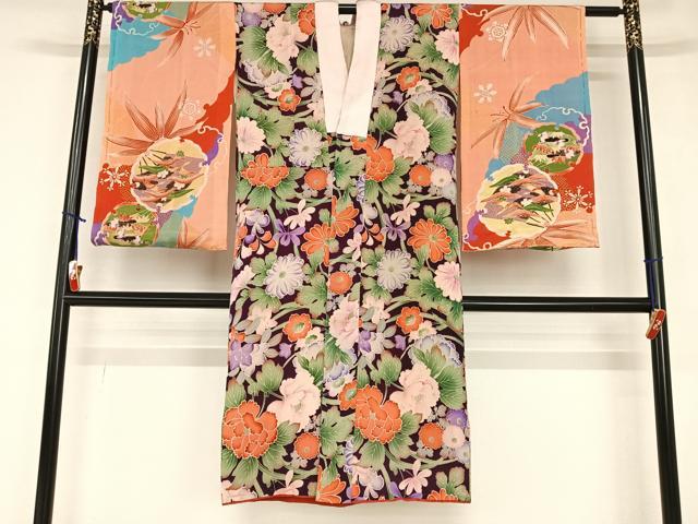 平和屋着物●アンティーク　大正ロマン　創作　振袖用長襦袢　袷　草花文　正絹　逸品　AABA8772zg