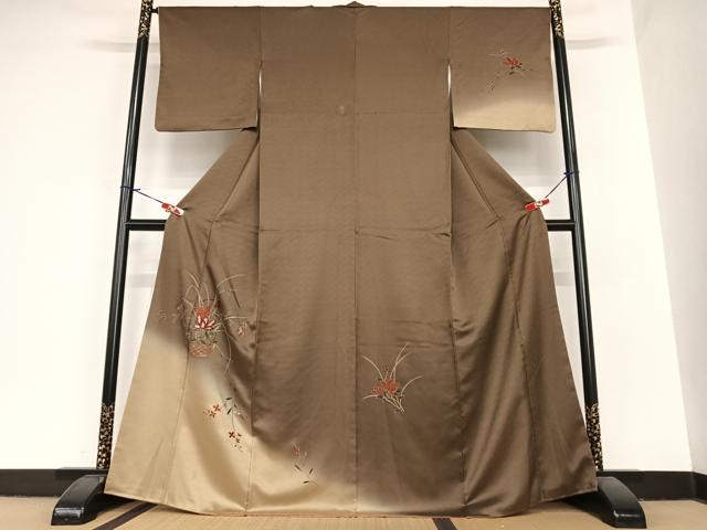 平和屋着物●訪問着　駒刺繍　花篭文　暈し染め　金彩　正絹　逸品　AABA8790zg