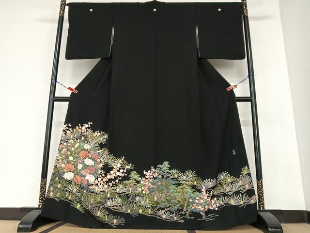 平和屋着物●豪華黒留袖　作家物　梅松花文　正絹　逸品　AABA8824zg