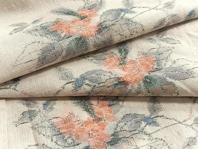 平和屋着物●小千谷紬　枝花文　仮絵羽　正絹　逸品　未使用　AABA8845zg