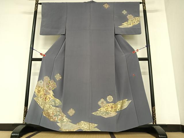 平和屋着物●訪問着　友禅　作家物　春水　更紗花文　金彩　正絹　逸品　AABA8855zg