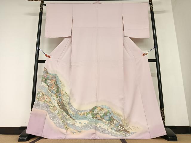 平和屋着物●豪華色留袖　寿光織　道長花文　暈し染め　金糸　正絹　逸品　AABA8861zg