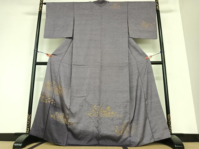 平和屋着物●訪問着　紬地　草花文　金彩　正絹　逸品　AABA8862zg