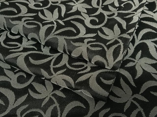 平和屋着物●極上　お召　花唐草文　黒地　ロング丈　正絹　逸品　AABA8871zg