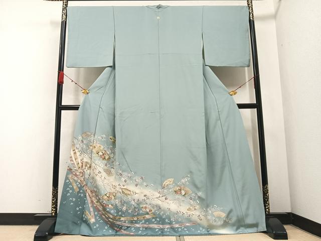 平和屋着物●豪華色留袖　駒刺繍　地紙束ね熨斗花文　暈し染め　金彩　正絹　逸品　AABA8891ph