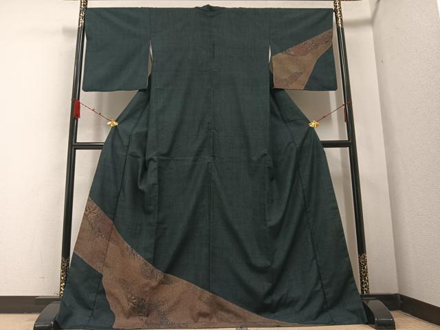 平和屋着物●結城紬　訪問着　100亀甲　更紗文様　ロング丈　正絹　逸品　AABA8896ph