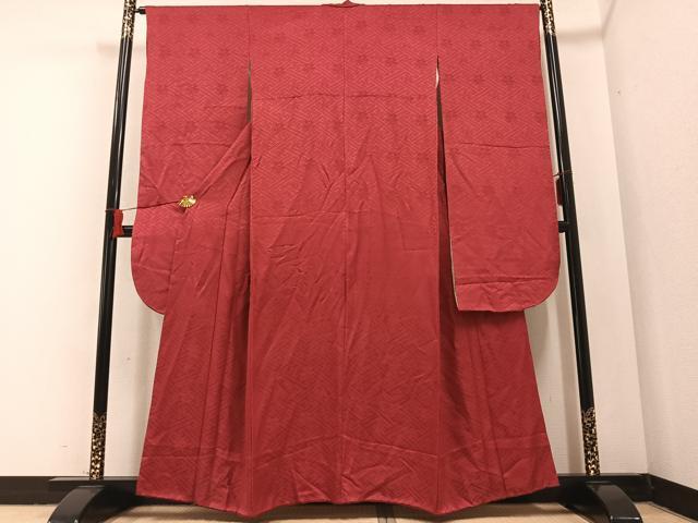 平和屋着物●豪華振袖　紗綾形花地紋　色無地　紅海老茶色　正絹　逸品　AABA8903ph