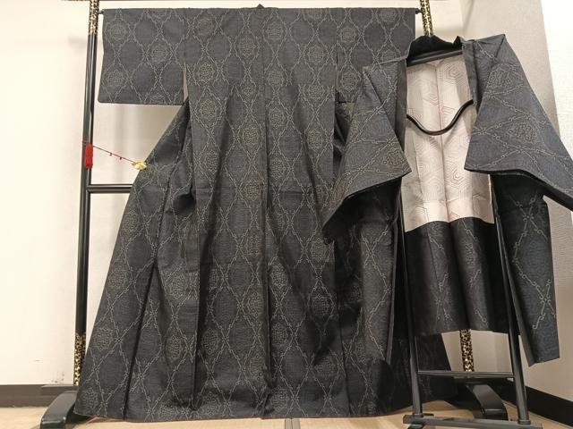 平和屋着物●本場大島紬　アンサンブル　花格子　正絹　逸品　AABA8915ph