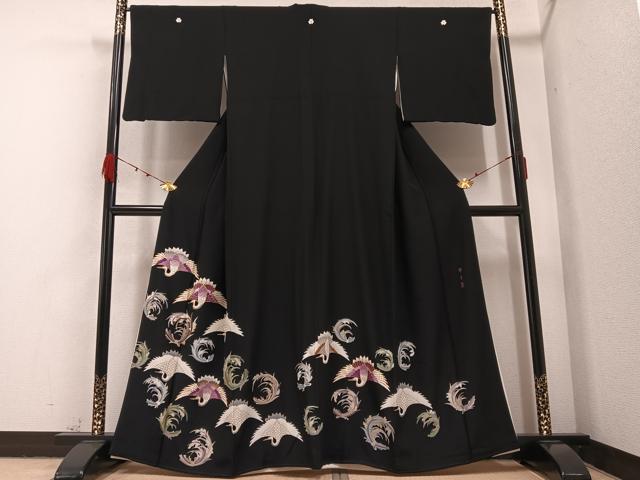 平和屋着物●京の名門　じゅらく謹製　帝王紫　黒留袖　群鶴稲文　金彩　正絹　逸品　AABA8929ph