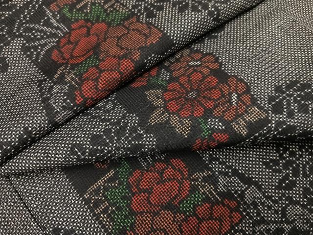 平和屋着物●本場大島紬　一元絣　色紙草花文　正絹　逸品　未使用　AABA8936ph